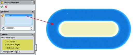 สร้างผิวด้วยคำสั่ง Untrim Surface