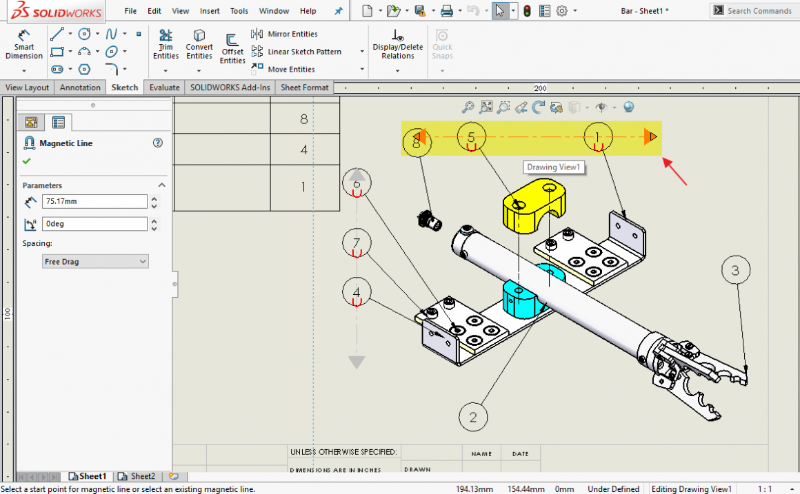 การใช้คำสั่ง Magnetic Line ใน drawing