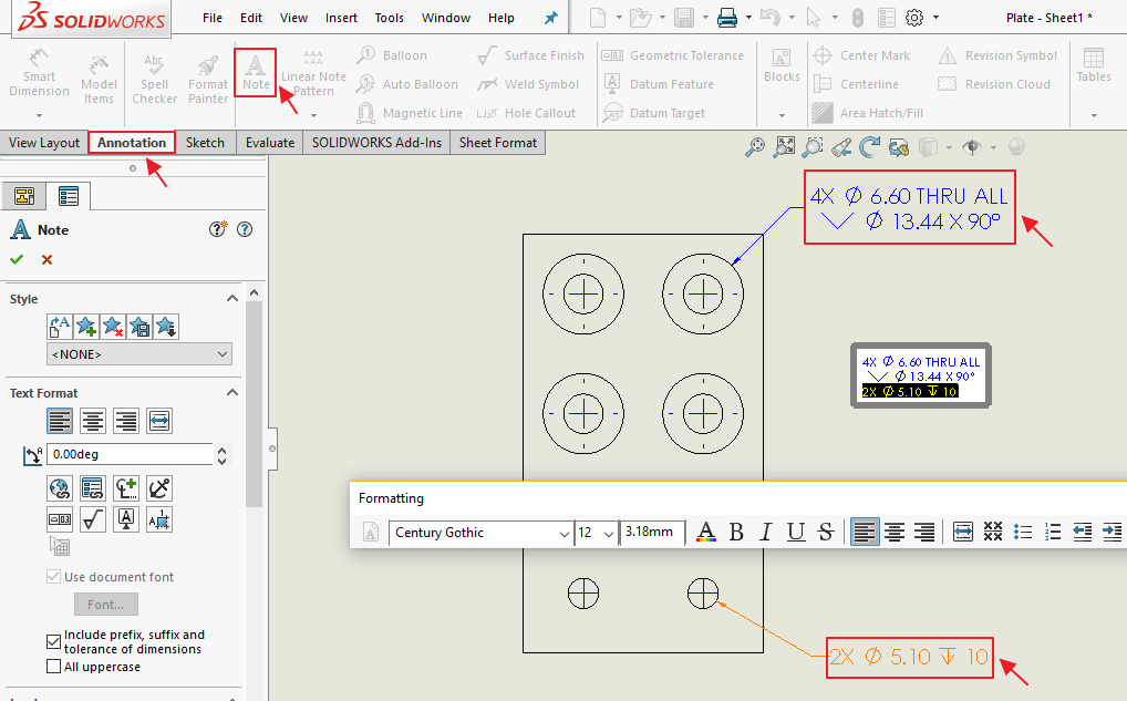 วิธีการรวม SOLIDWORKS Hole Callouts ใน Drawing